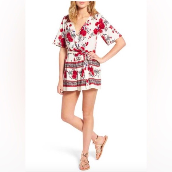 Trixxi | Pants & Jumpsuits | Trixxi Off White Floral Print Border Romper Nwt | Poshmark